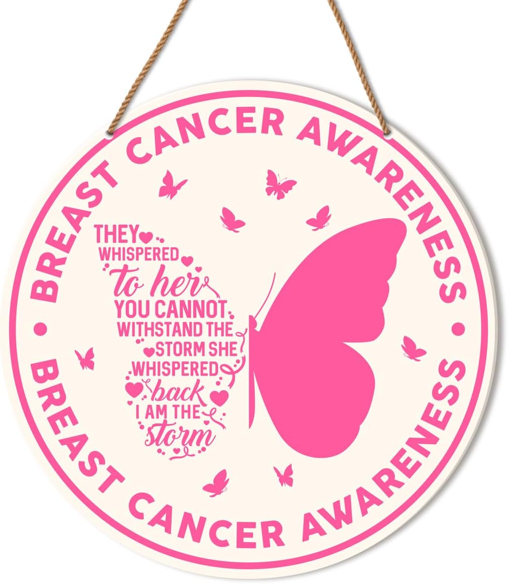 Beautiful Round Wooden Door Sign Breast Cancer Awareness Signs Decor ...