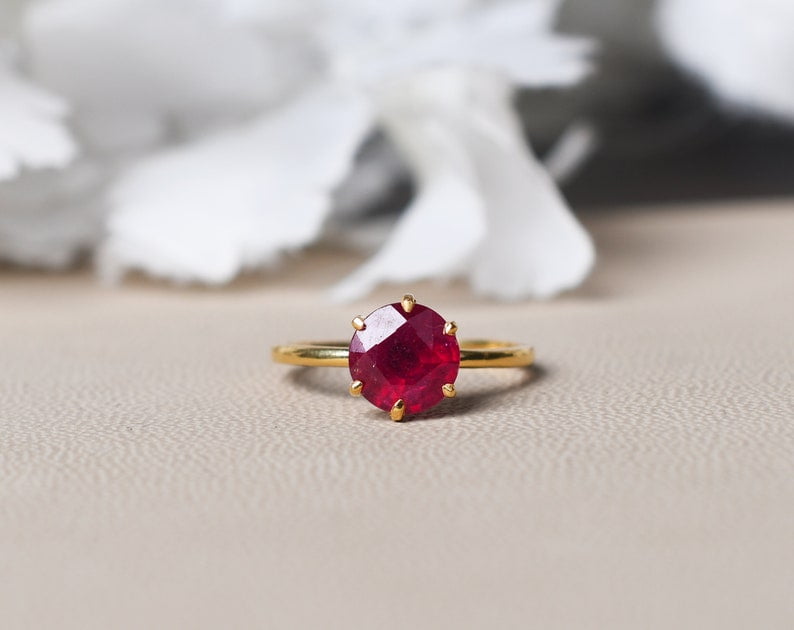 Beautiful Ruby Ring, Ruby Round Engagement ring, Red crystal ring ...