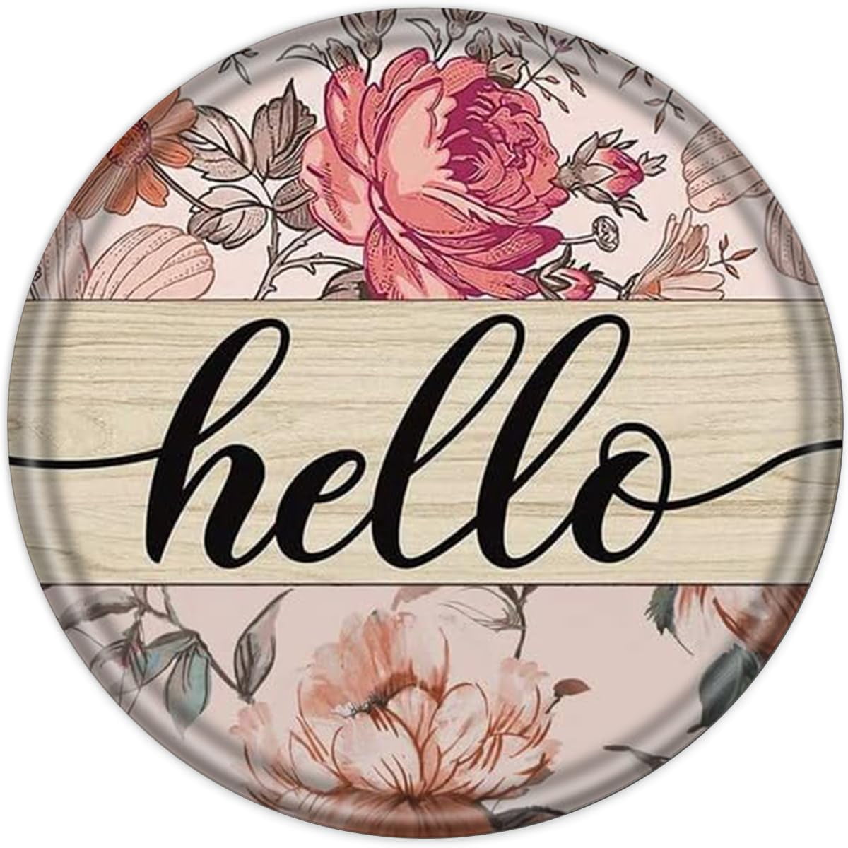 Beautiful Rustic Hello Fall Round Metal Sign Plaque Colorful Autumn Wall Door Sign with Flowers ...