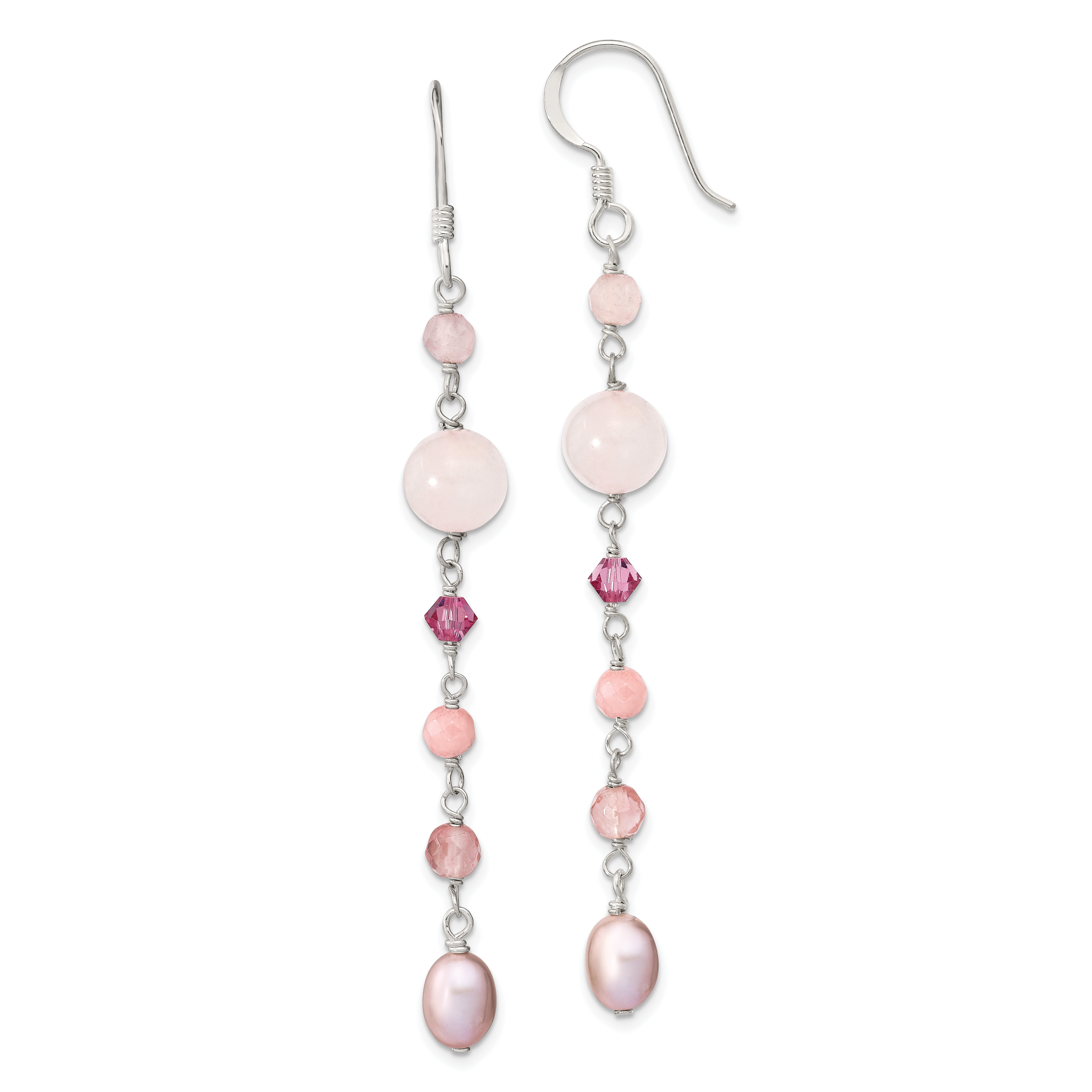Beautiful SS Pink FWPearl/Cherry,Rose Quartz/Pnk Jade/Rosaline Dangle ...