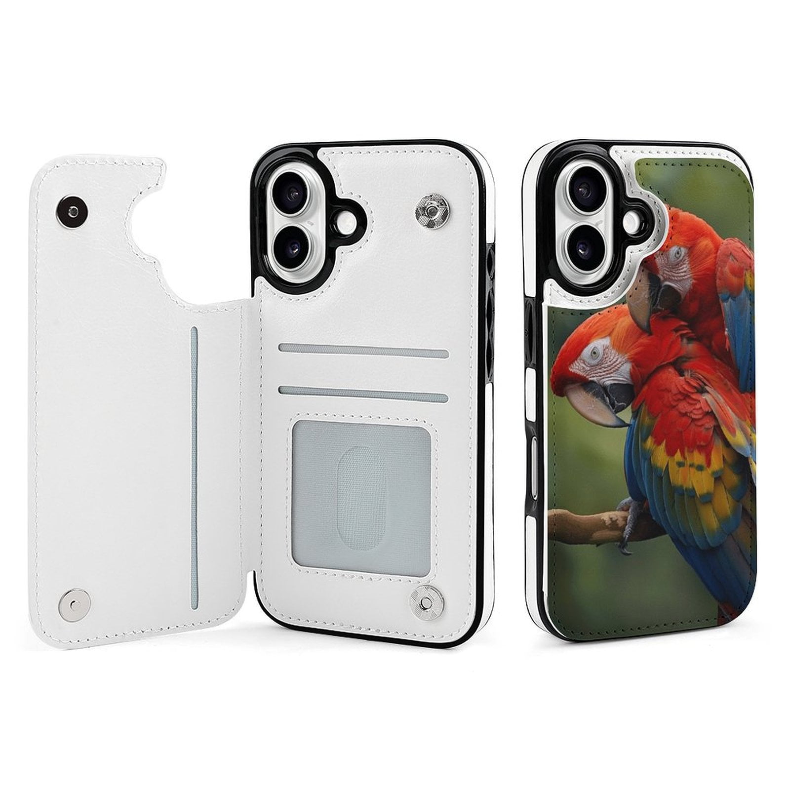 Beautiful Scarlet Macaw Art Leather Wallet Case for iPhone 16 15 14 13 ...