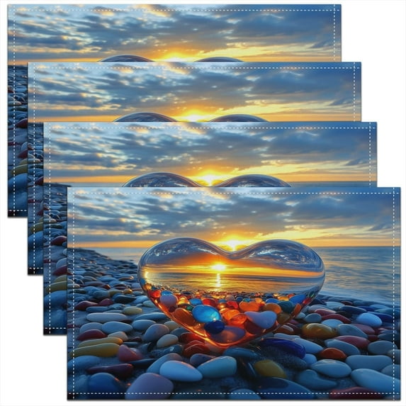 Beautiful Scene Placemats Set of 4 18"x12" Heart Placemat for Kitchen ...