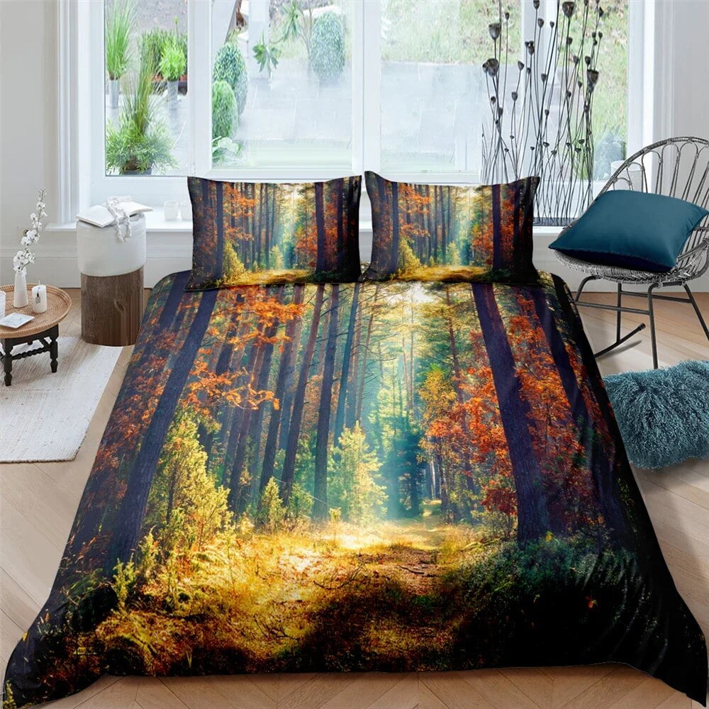 Beautiful Scenery Bedding Set Bed Cover Floral Trees Duvet Cover with ...