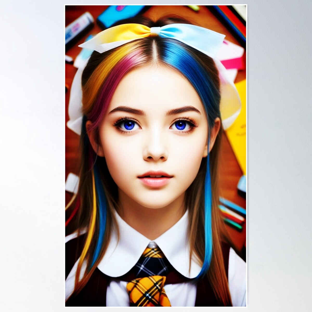Beautiful School Girl Student Art Poster Wall Art, Modern Wall Decor ...
