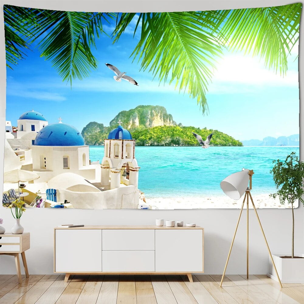 Beautiful Sea Beach Blue Sky Landscape Tapestry Polyester Wall Cloth ...
