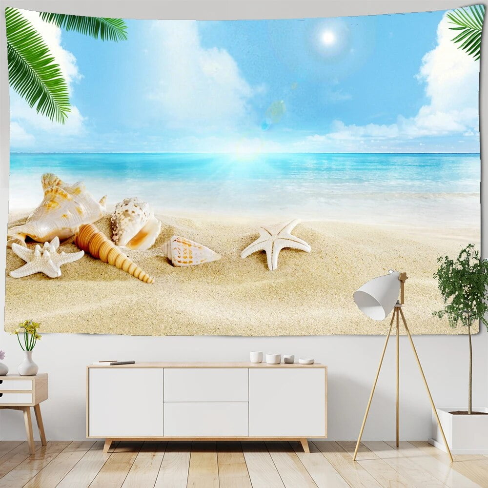 Beautiful Sea Beach Blue Sky Landscape Tapestry Polyester Wall Cloth ...