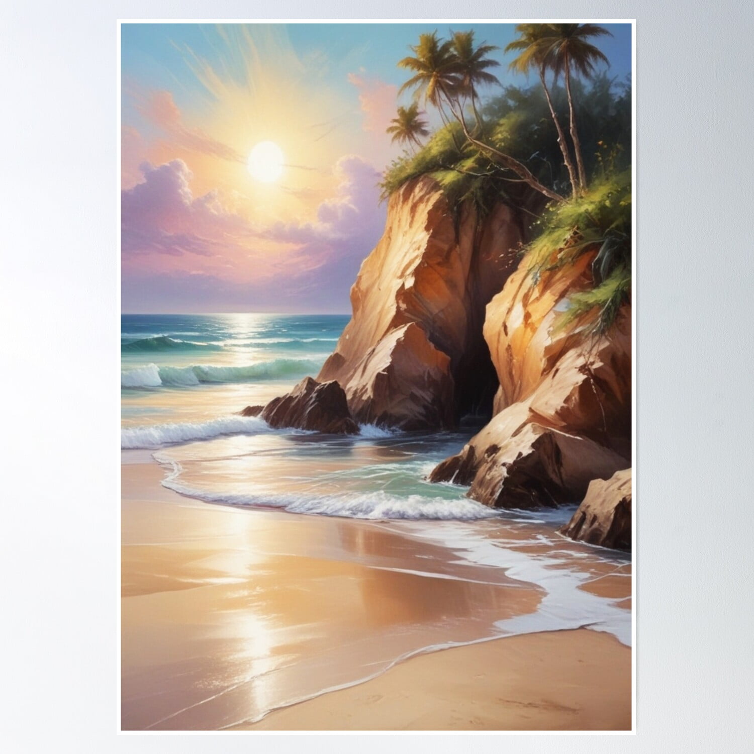 Beautiful Sea Beach View Acrylic Painting Print Design- Vintage Wall ...