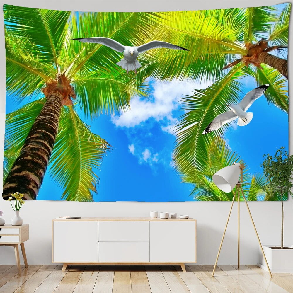 Beautiful Sea Scery Tapestry Sea Vintage Beach Seascape Palm Tree Tapestry Wall Hanging Ta ...
