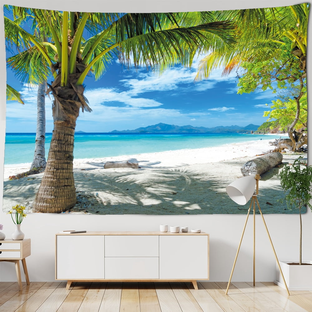 Beautiful Sea Scery Tapestry Sea Vintage Beach Seascape Palm Tree ...