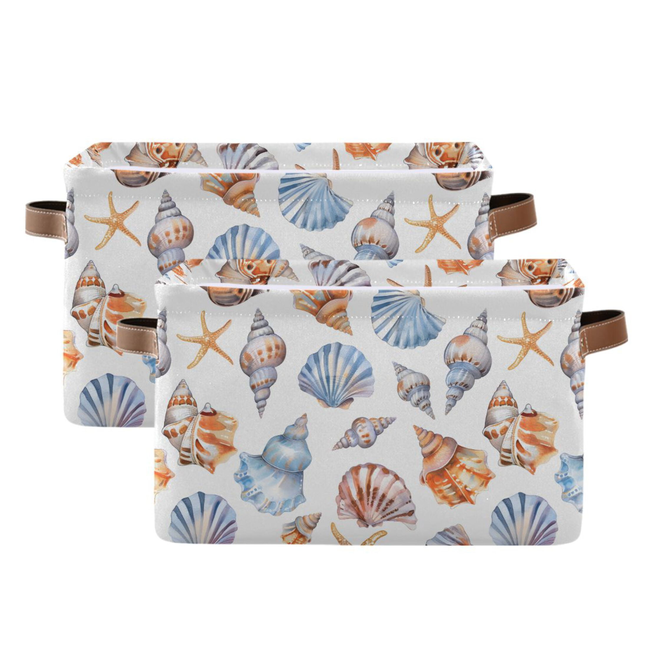 Beautiful Sea Shell Storage Bins with Handle Fabric Organizer Basket ...