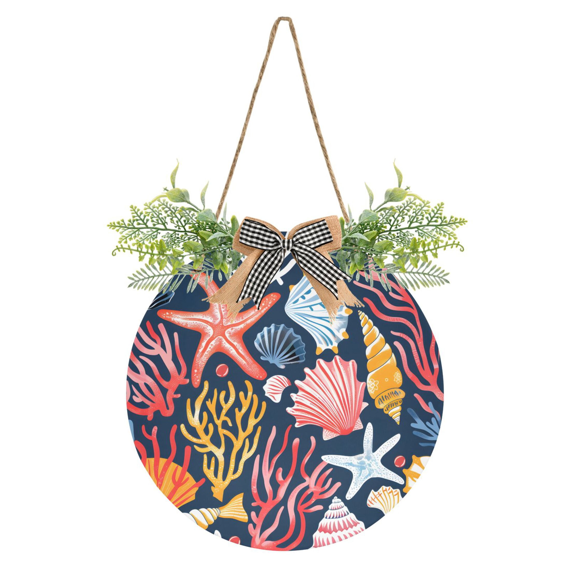 Beautiful Seashells Corals Starfishes Welcome Front Door Sign Round 12 ...