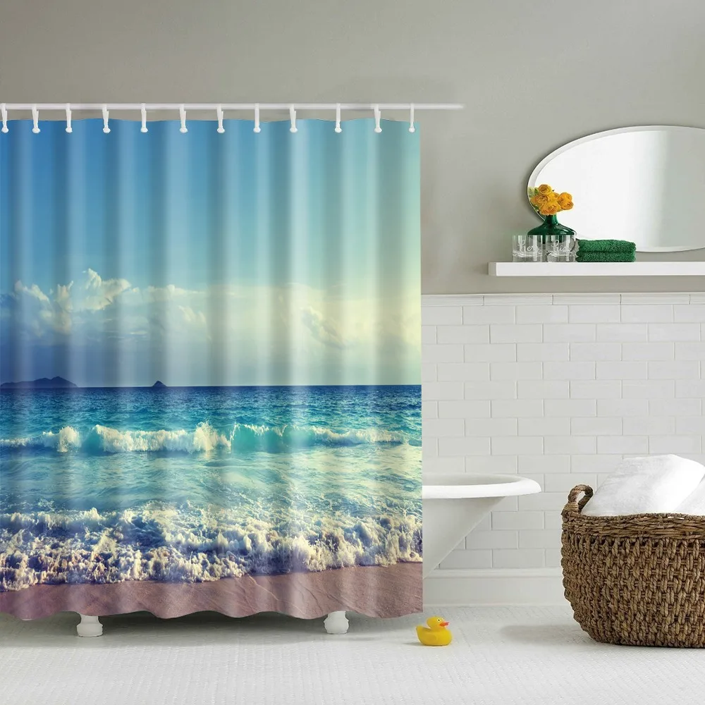 Beautiful Seaside Scenic Beach Blue Sky Shower Curtains Frabic ...