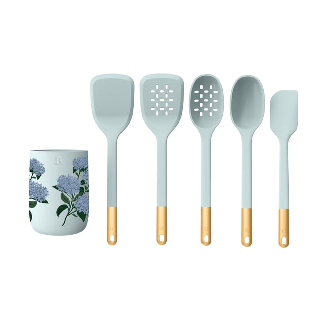 Beautiful 6-Piece Silicone Kitchen Tool Set with Ceramic Crock ...