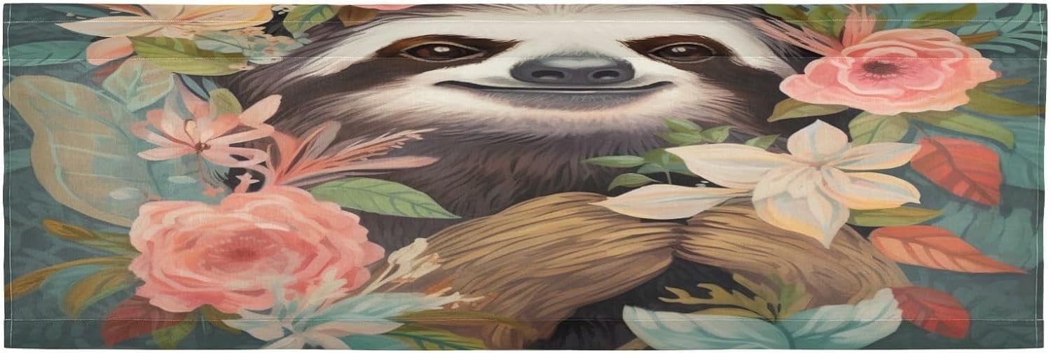 Beautiful Sloths and Flowers Curtain Valance for Windows, Rod Pocket ...
