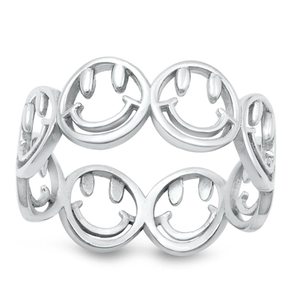 Beautiful Smile Ring .925 Sterling Silver Happy Face Band Jewelry ...