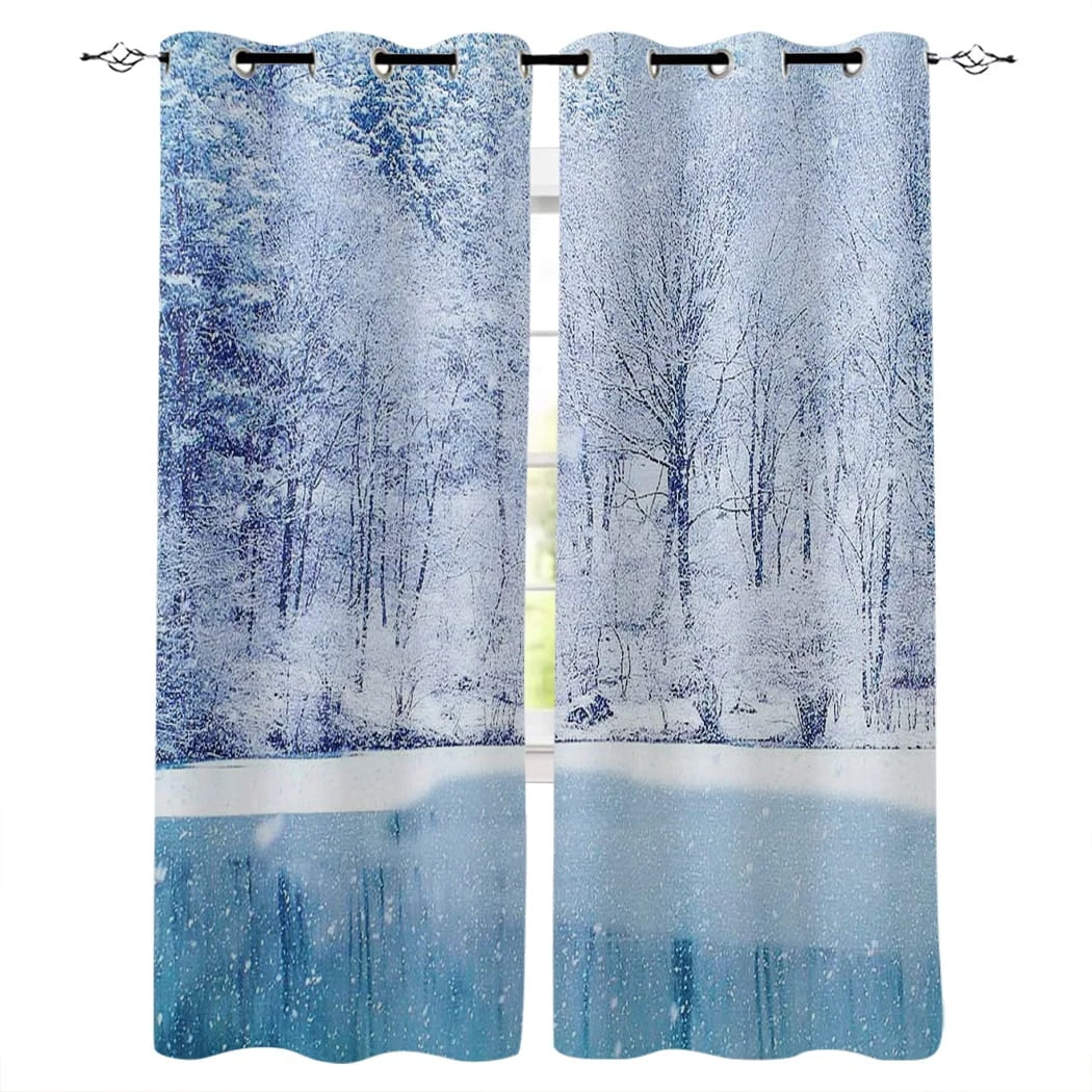 Beautiful Snow Scene Home Decor Window Curtains Bedroom Kitchen Curtain ...