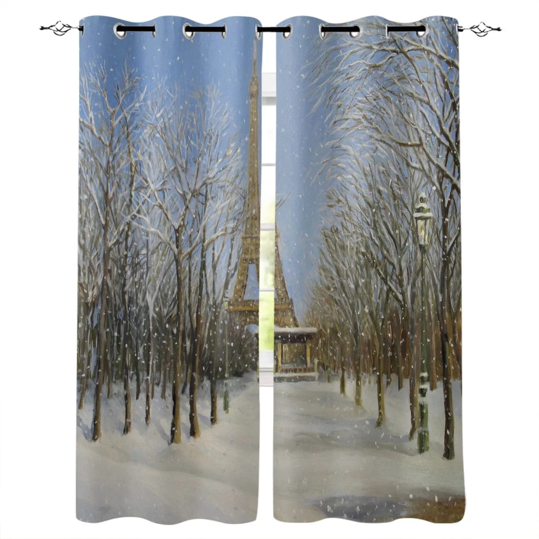 Beautiful Snow Scene Home Decor Window Curtains Bedroom Kitchen Curtain ...