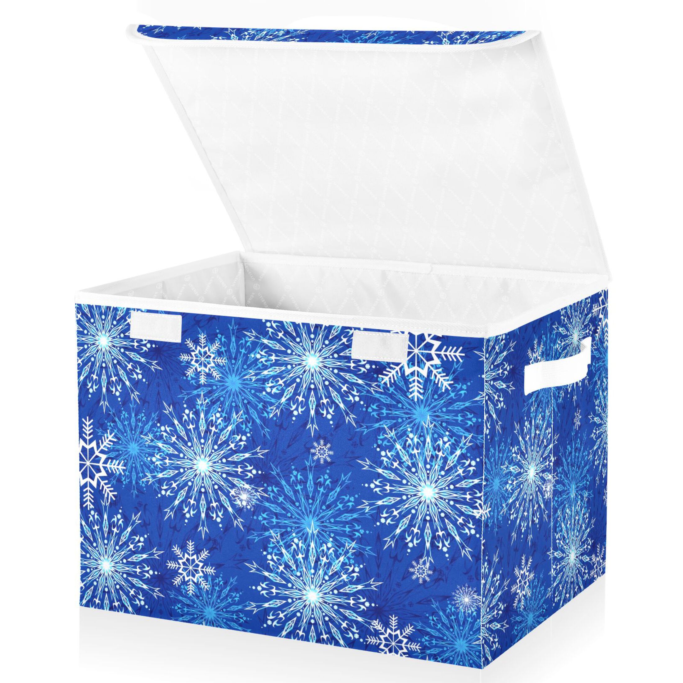 Beautiful Snowflakes on Blue Large Lidded Bin Foldable Storage Baskets ...