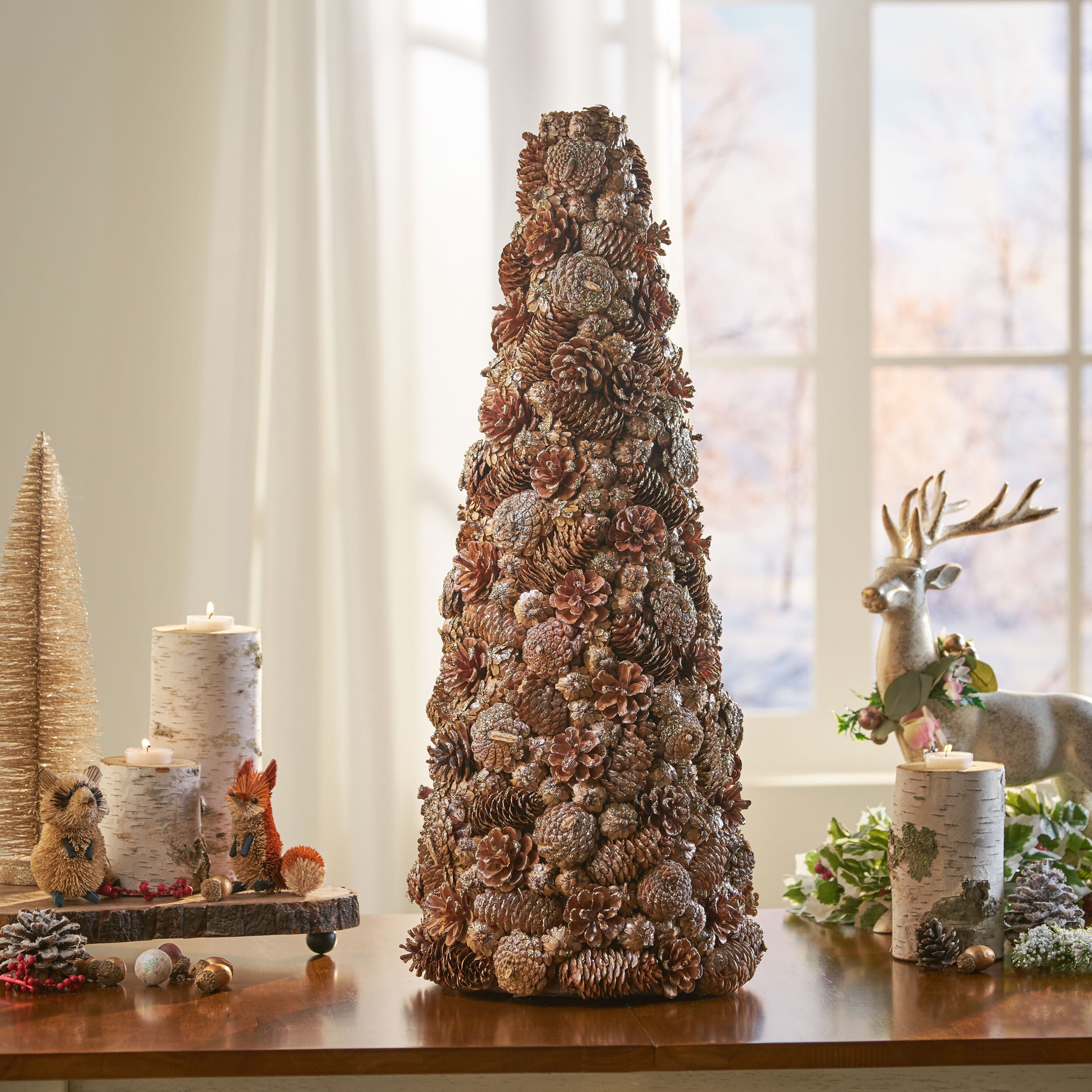 Beautiful Snowy Pine Cone Table Top Christmas Tree Decoration for Home ...