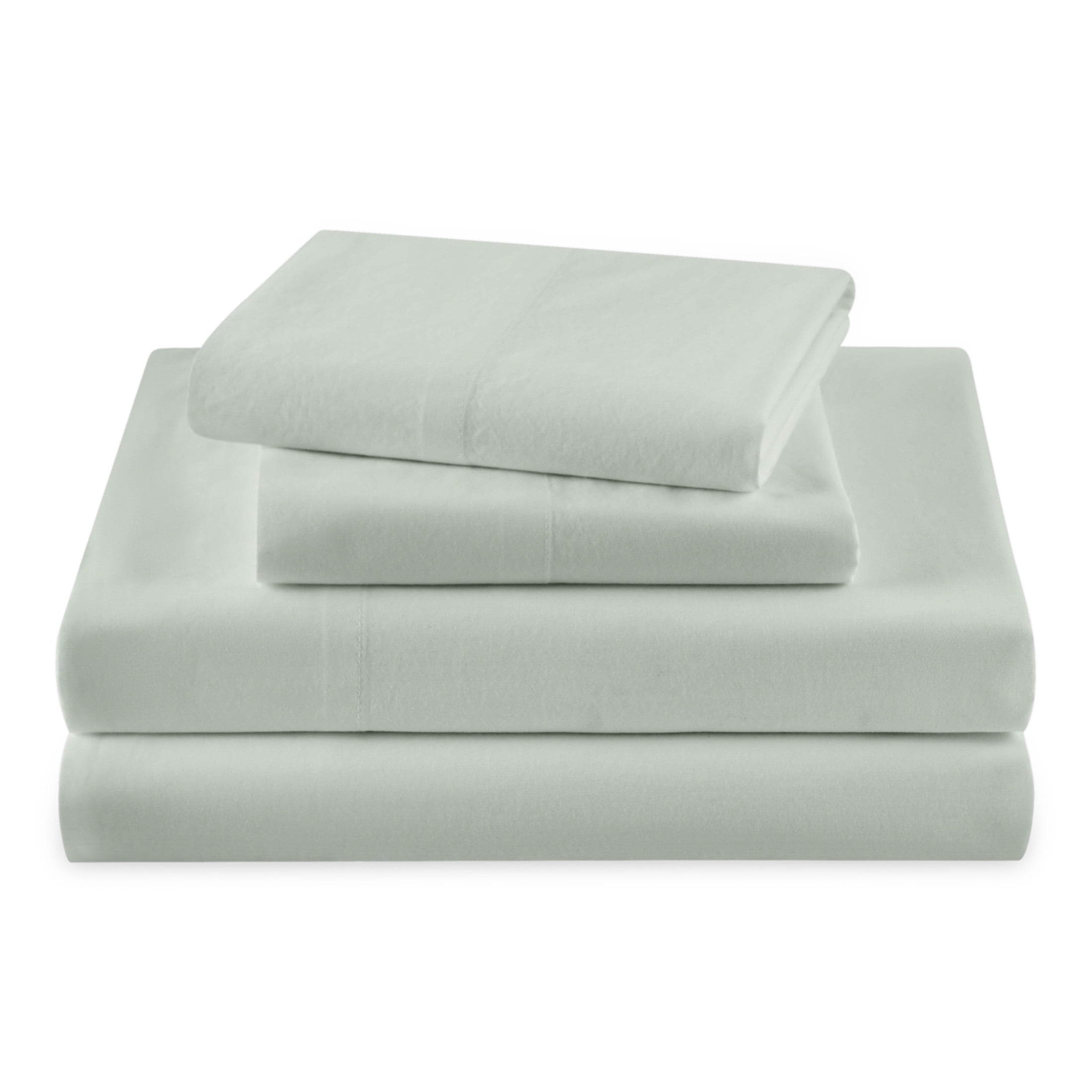 Beautiful Solid 3-Piece 100% Cotton Washed Percale Sage Green Sheet Set ...