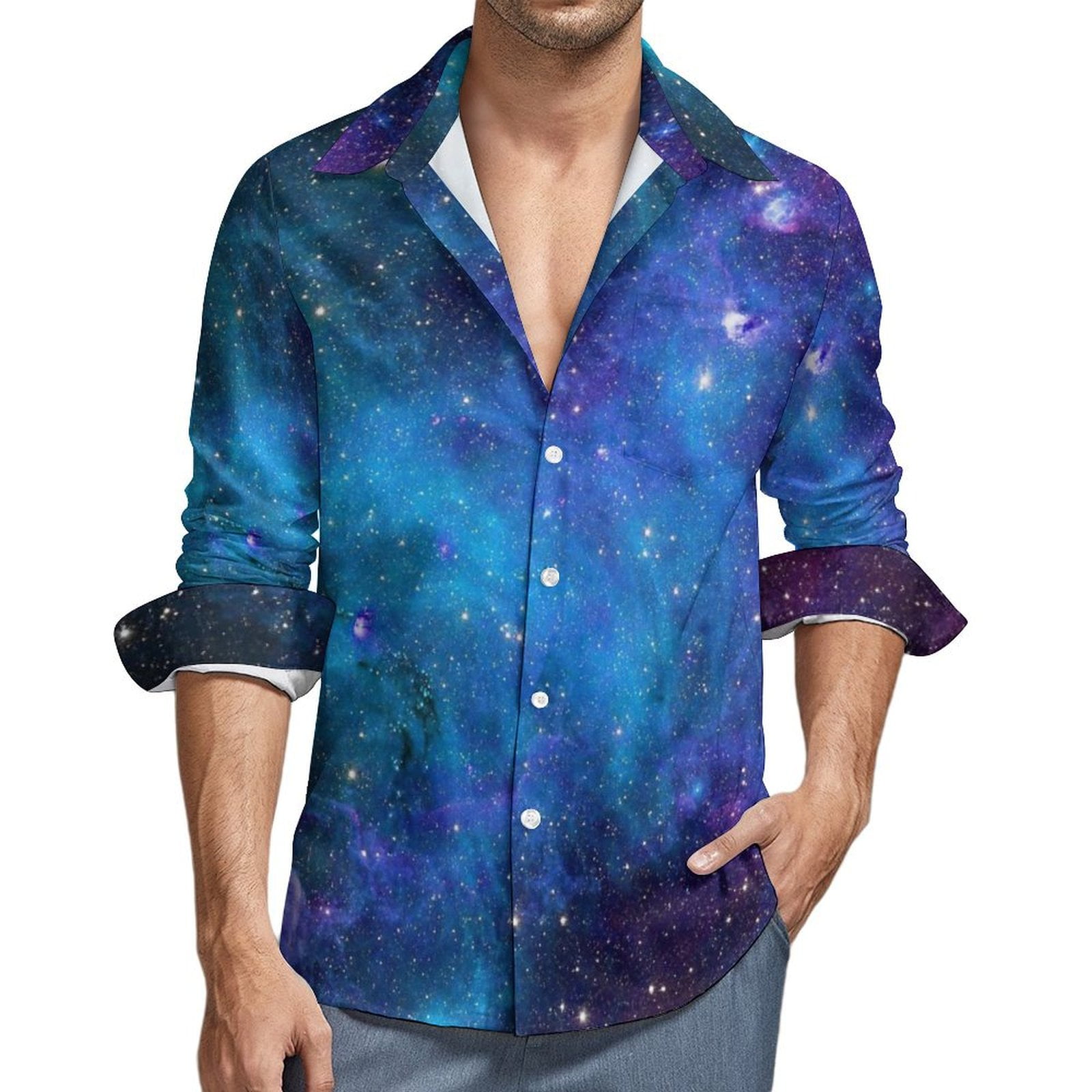 Beautiful Space, Stars, Planets, Cosmos Hawaiian Shirt for Men Long ...