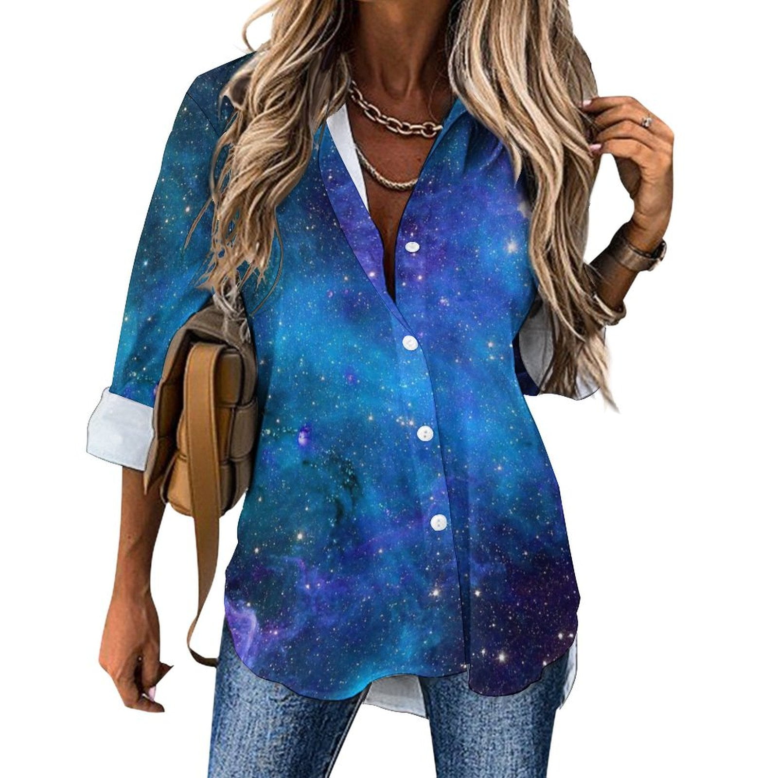 Beautiful Space, Stars, Planets, Cosmos Women's Button Down Long Sleeve ...