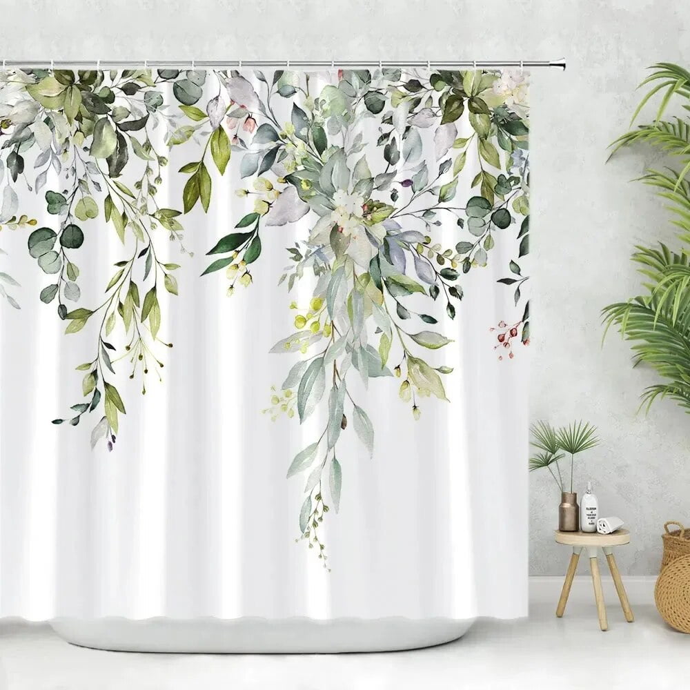 Beautiful Spring Greenery Floral Shower Curtain Eucalyptus Leaves