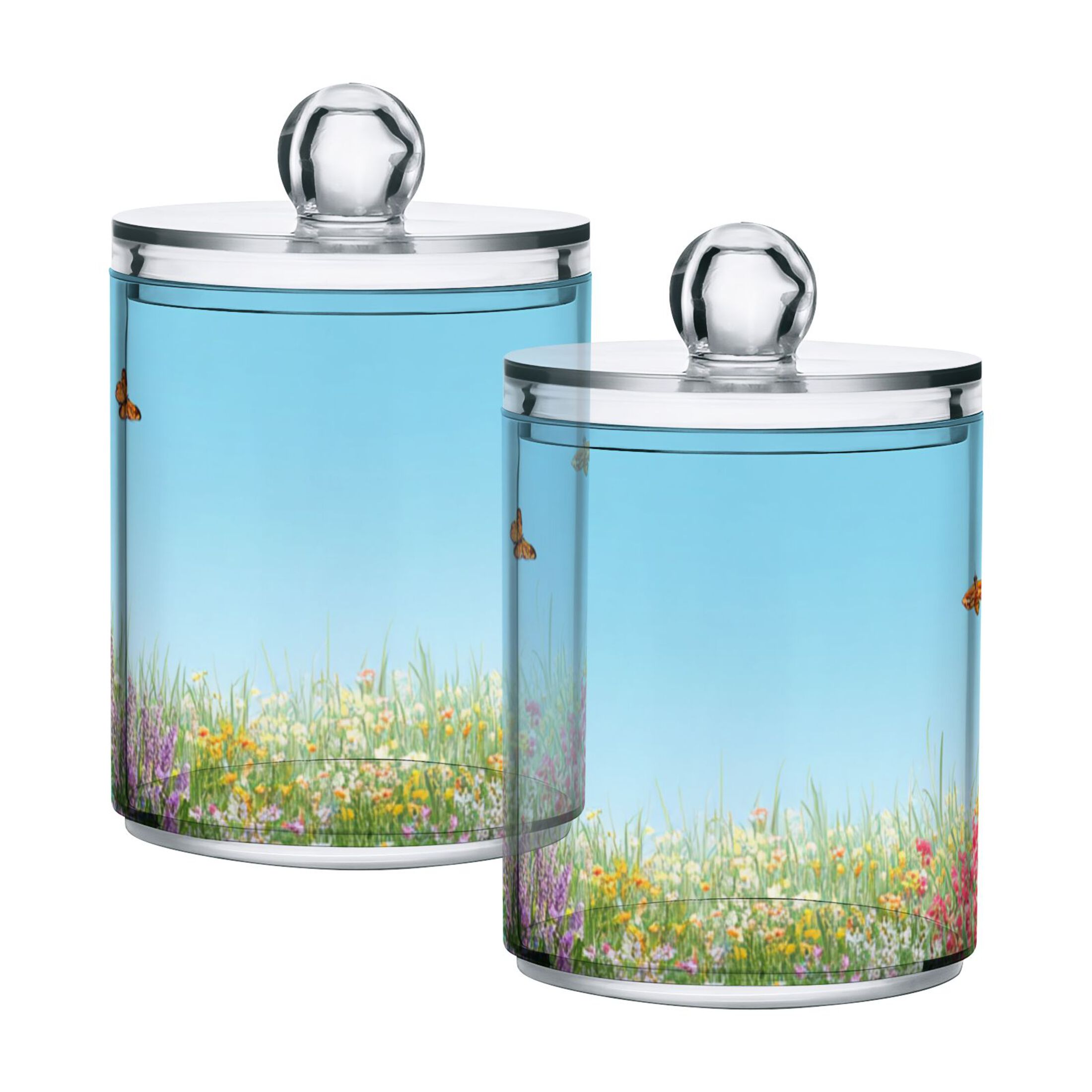 Beautiful Spring Scene Flowers Butterflies Translucent Plastic Cans ...