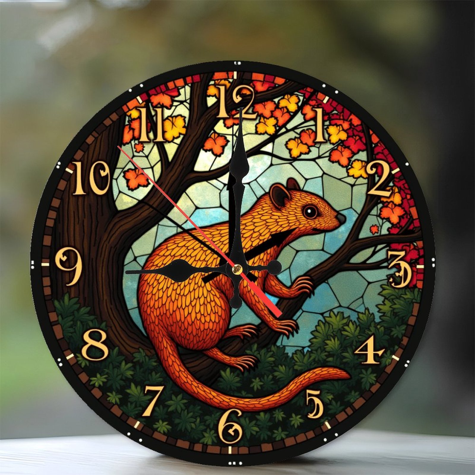 Beautiful Stained Glass Clock with Colorful Animal Design 10-Inch ...