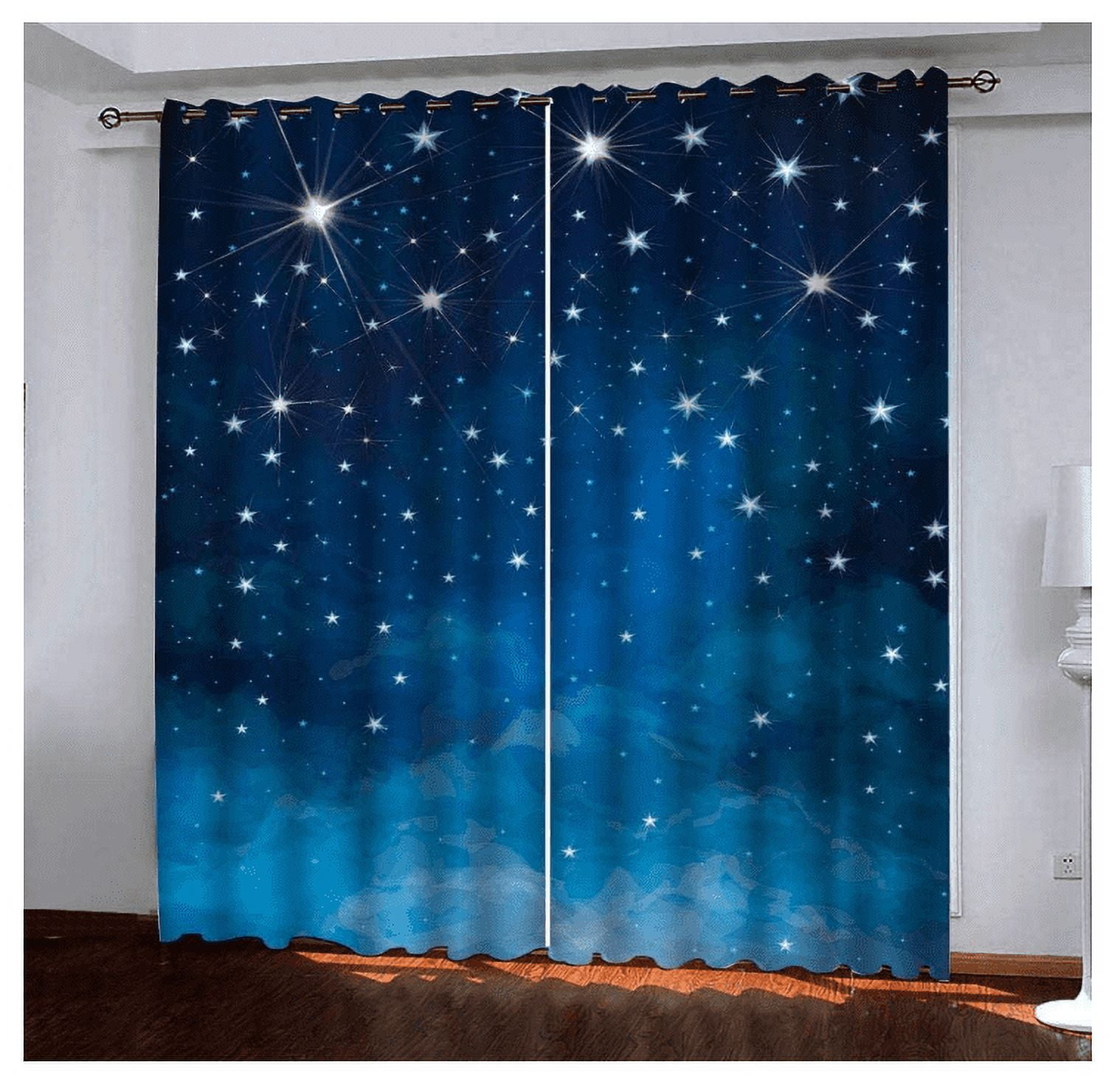 Beautiful Starry Planet Printed Curtains Semi Blackout Living Room ...