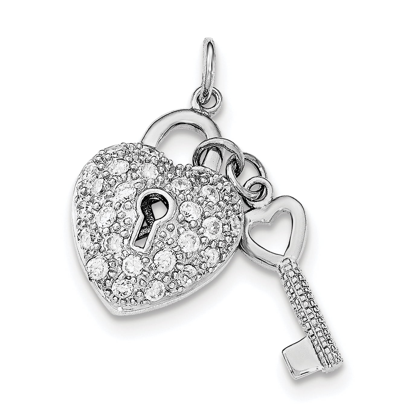 Beautiful Sterling Silver Rhodium-plated CZ Heart Lock & Key Pendant ...