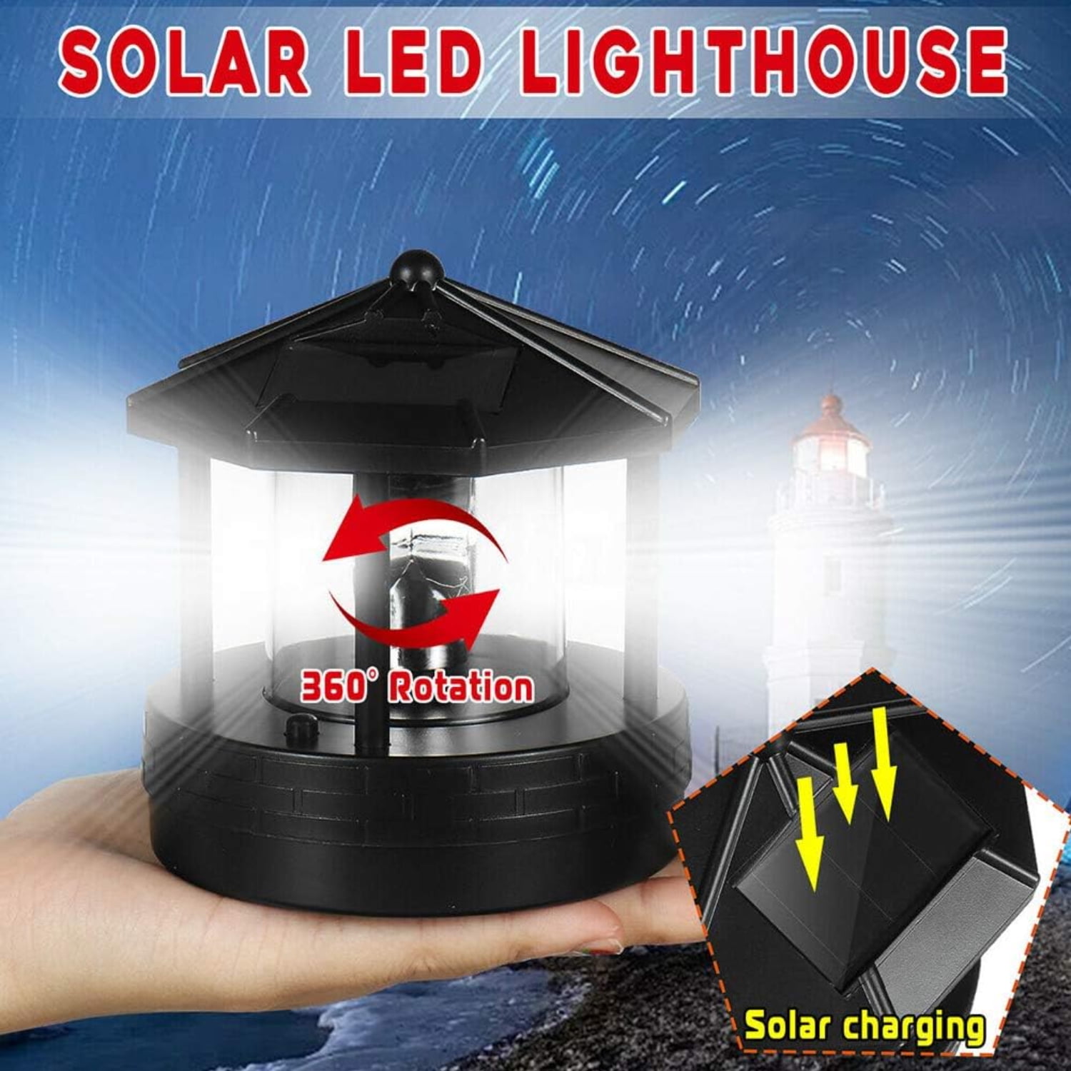 Beautiful and Stunning Black Solar Powered LED Lighthouse with 360 ...