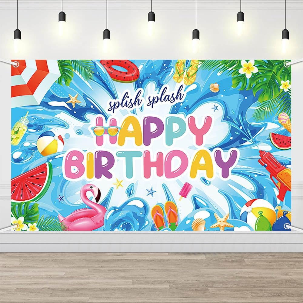 Beautiful Summer Birthday Backdrop Splash Happy Birthday Party ...
