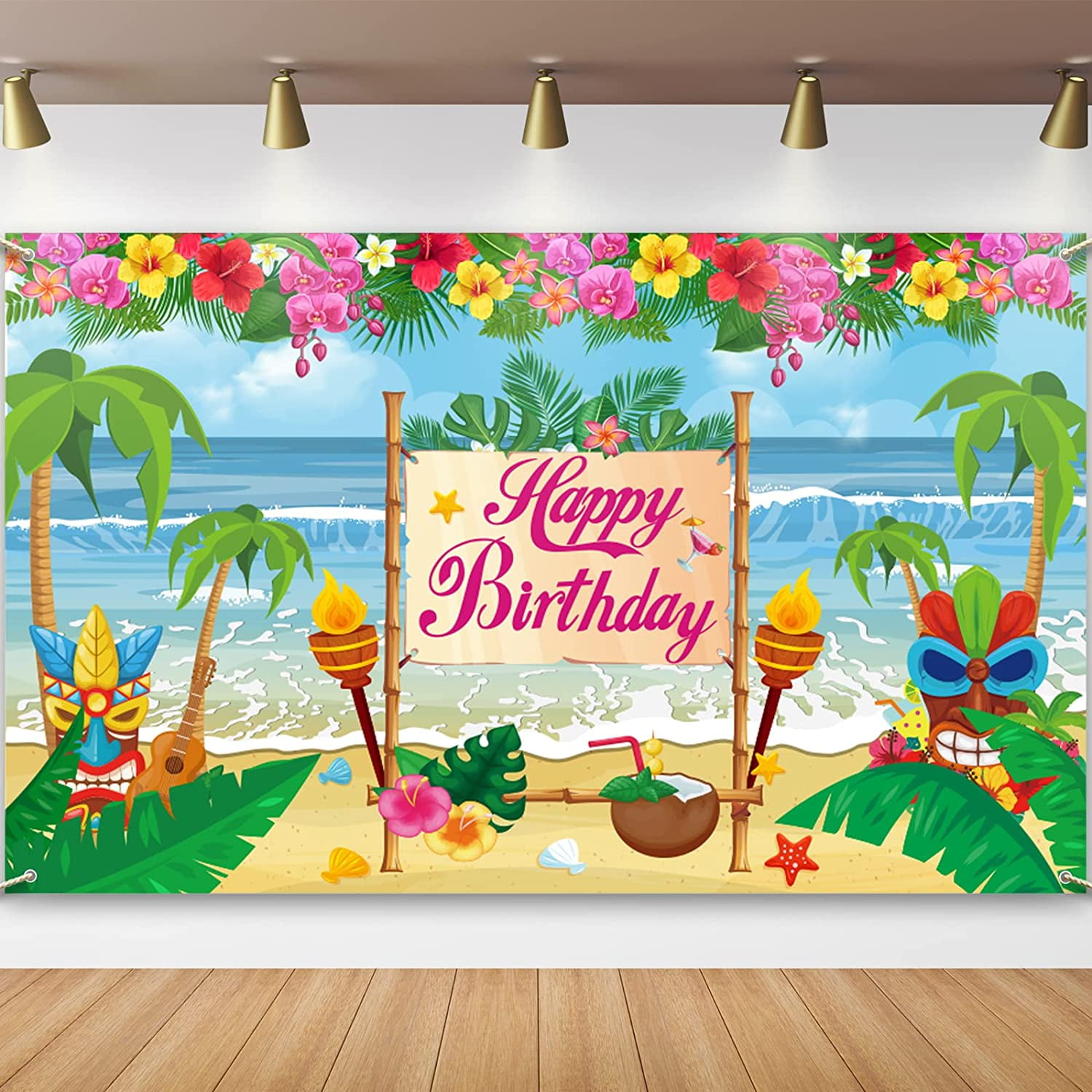 Beautiful Summer Hawaiian Birthday Backdrop for Hawaiian Luau Party ...