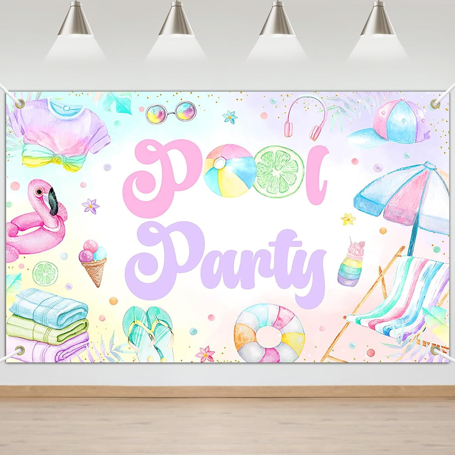 Beautiful Summer Pool Party Backdrop Flamingo Ice Cream Pool Party ...