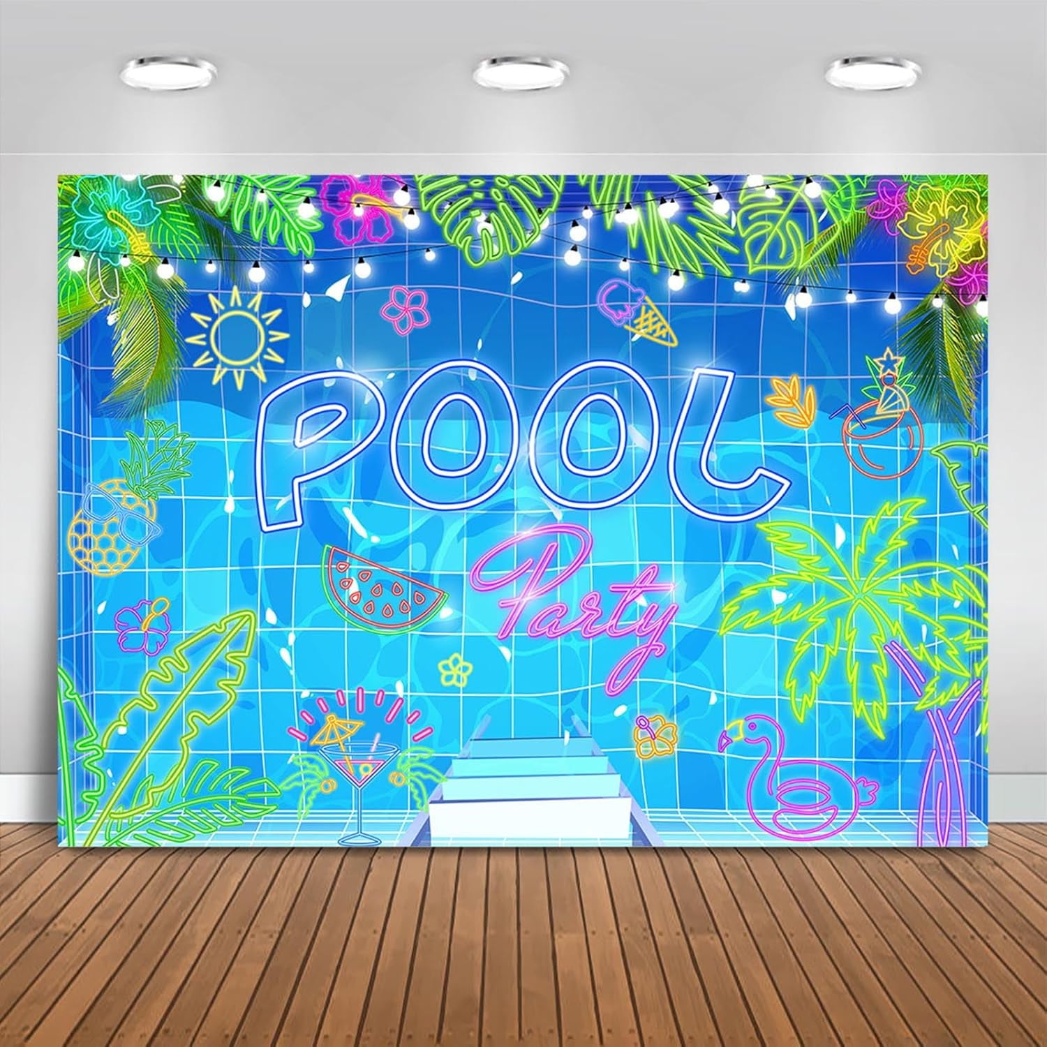 Beautiful Summer Pool Party Backdrop Neon Pool Party Decorations Banner ...