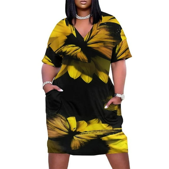 Beautiful Sunflower Butterfly Loose Pocket Dress Dresses Summer Summer ...