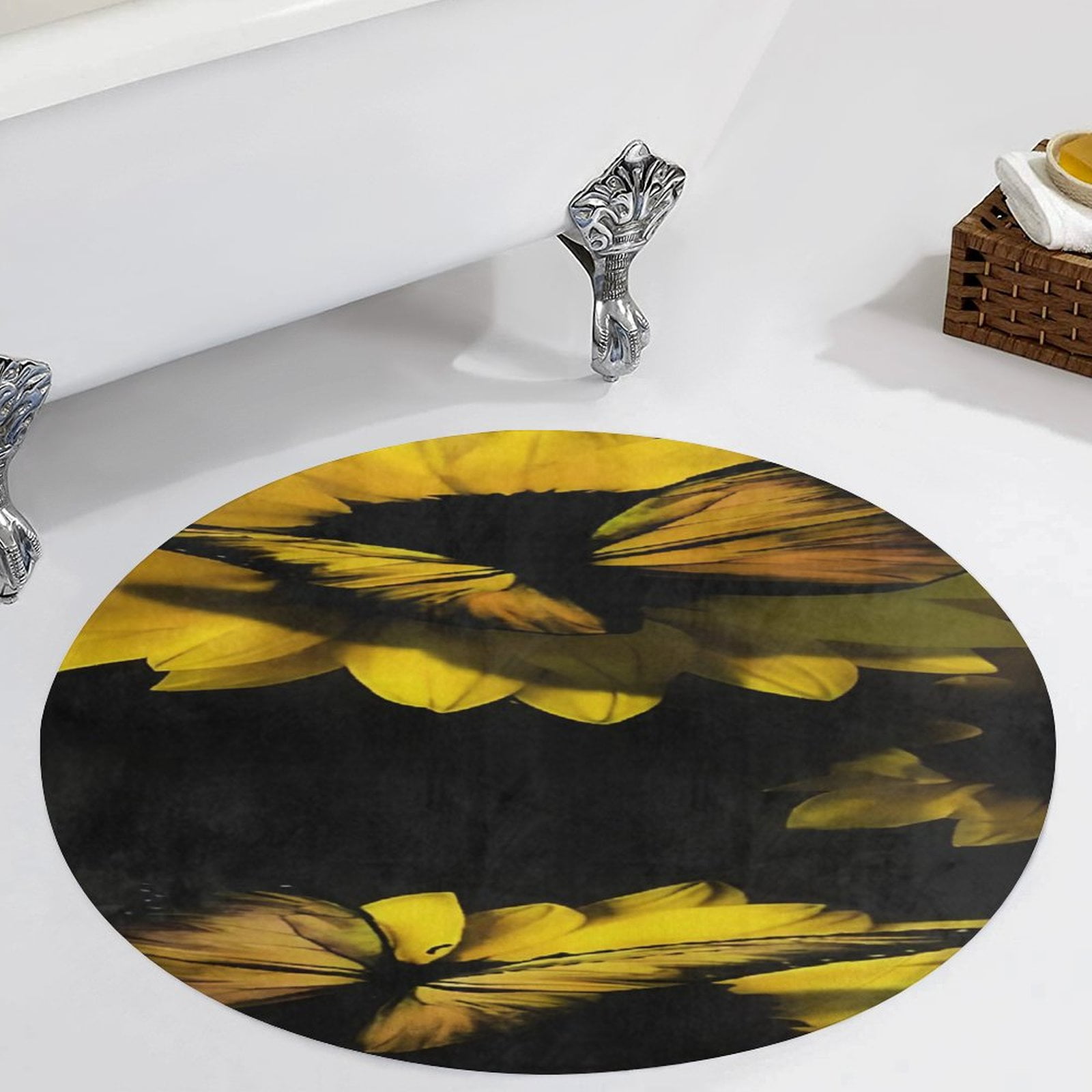 Beautiful Sunflower Butterfly Round Carpet Circle Rug Outdoor Patio ...