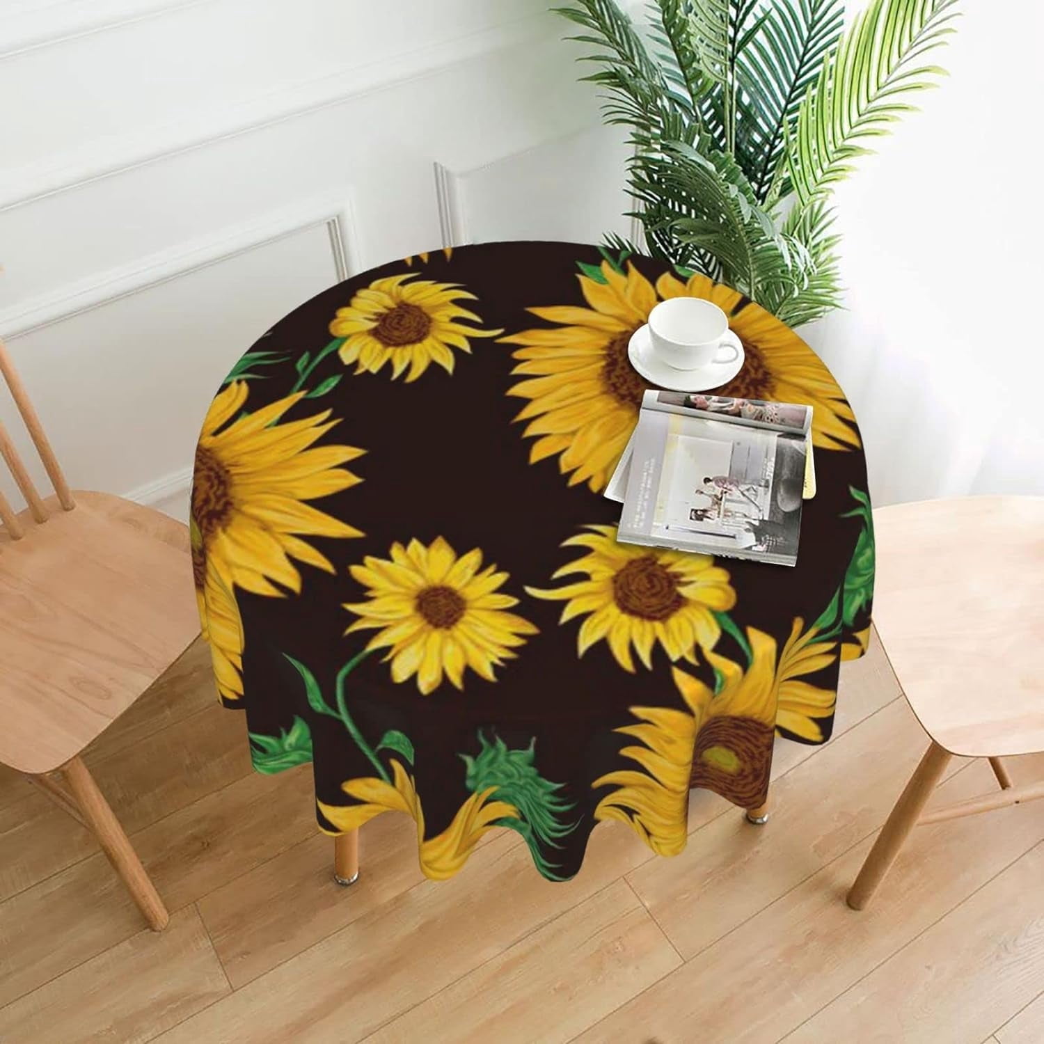 Beautiful Sunflower Round Tablecloth 60 Inch, Washable Polyester Table ...