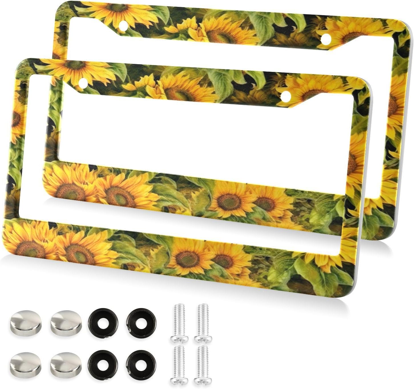 Beautiful Sunflowers License Plate Frame, Decorative Aluminum Car Tag ...