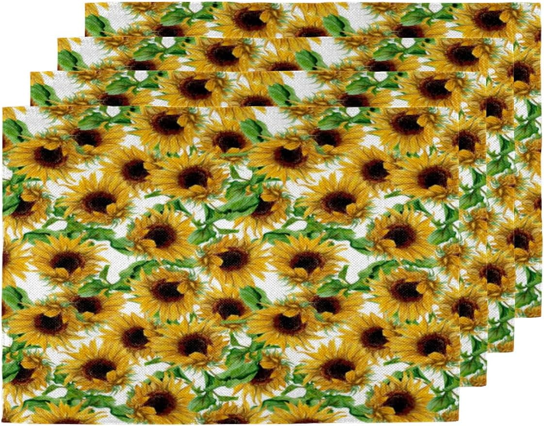 Beautiful Sunflowers Placemats Set of 6 Fabric Placemats 12x18 Inch ...