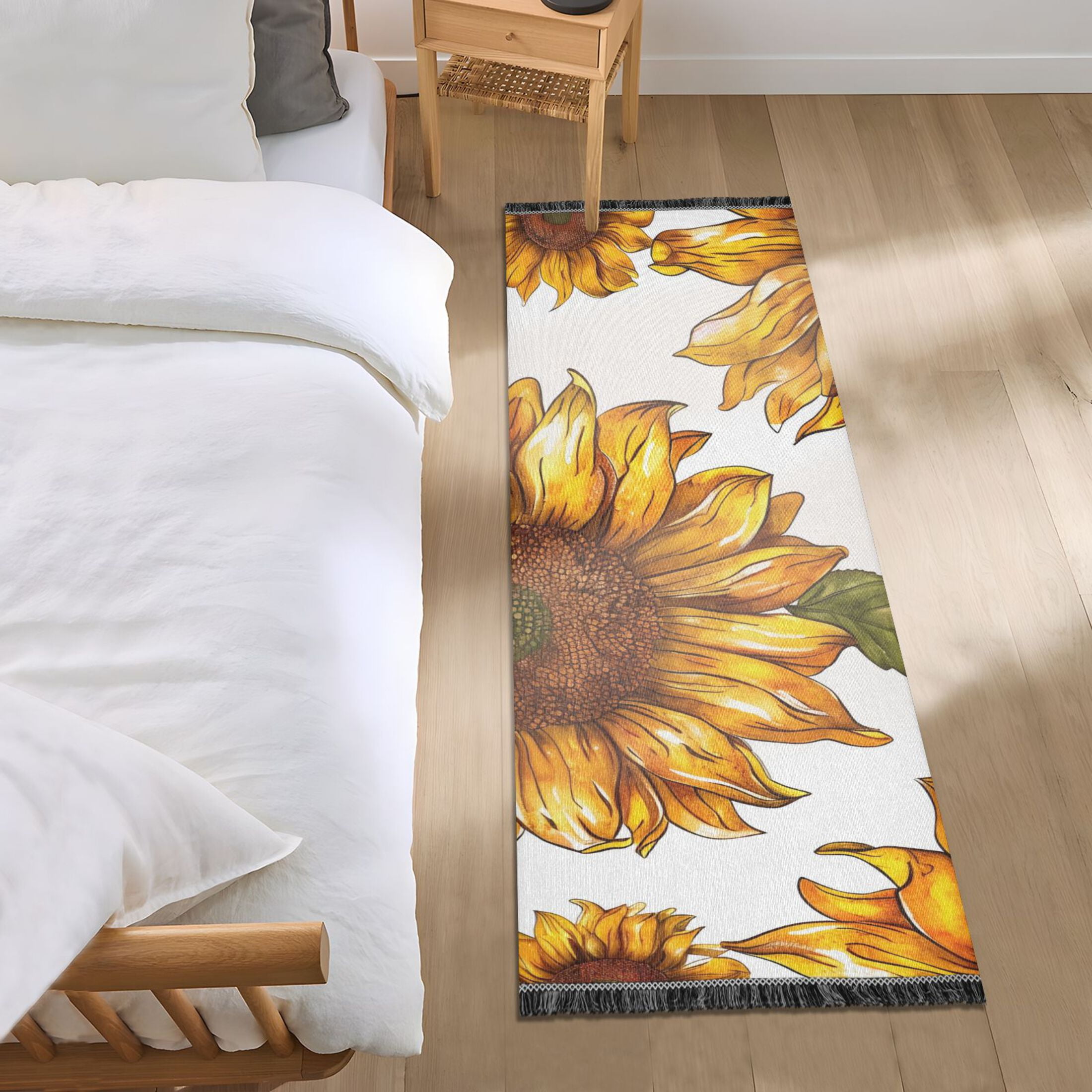 Beautiful Sunflowers and Leaves Bedside Runner Rug 2'x 6' Non Slip ...