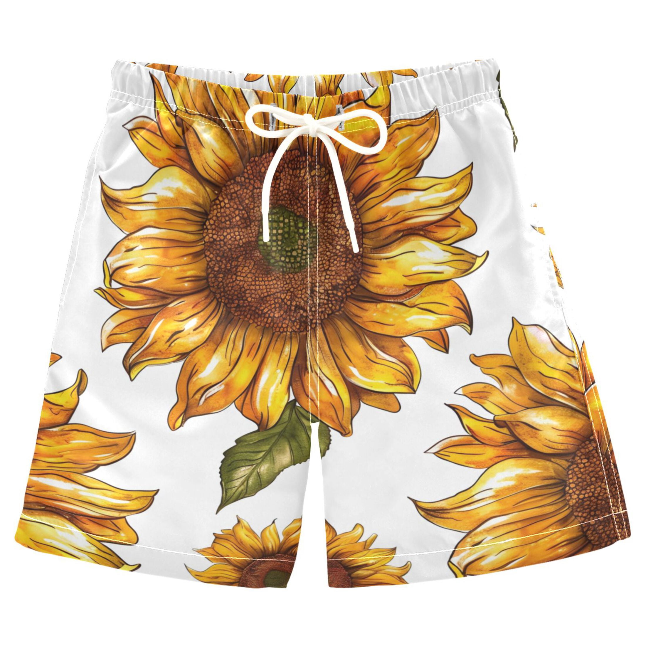 Beautiful Sunflowers and Leaves Boys' Beach Pants Board Shorts Swim ...