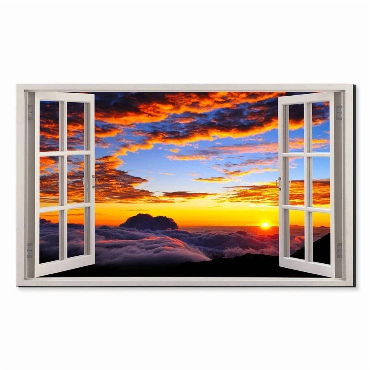 Beautiful Sunset Above The Clouds Window View Wall Art Home Decor ...