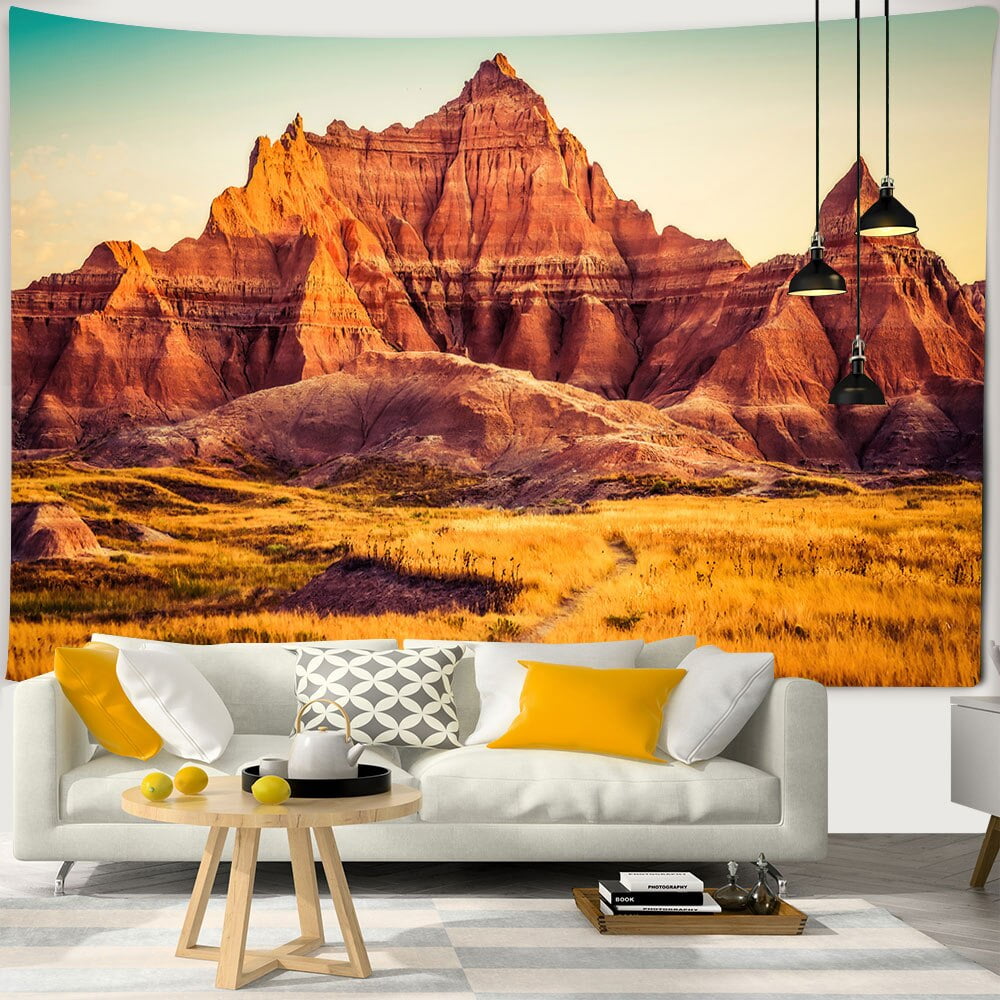 Beautiful Sunset Landscape Wall Tapestry Sea Great Wave Beach Village ...