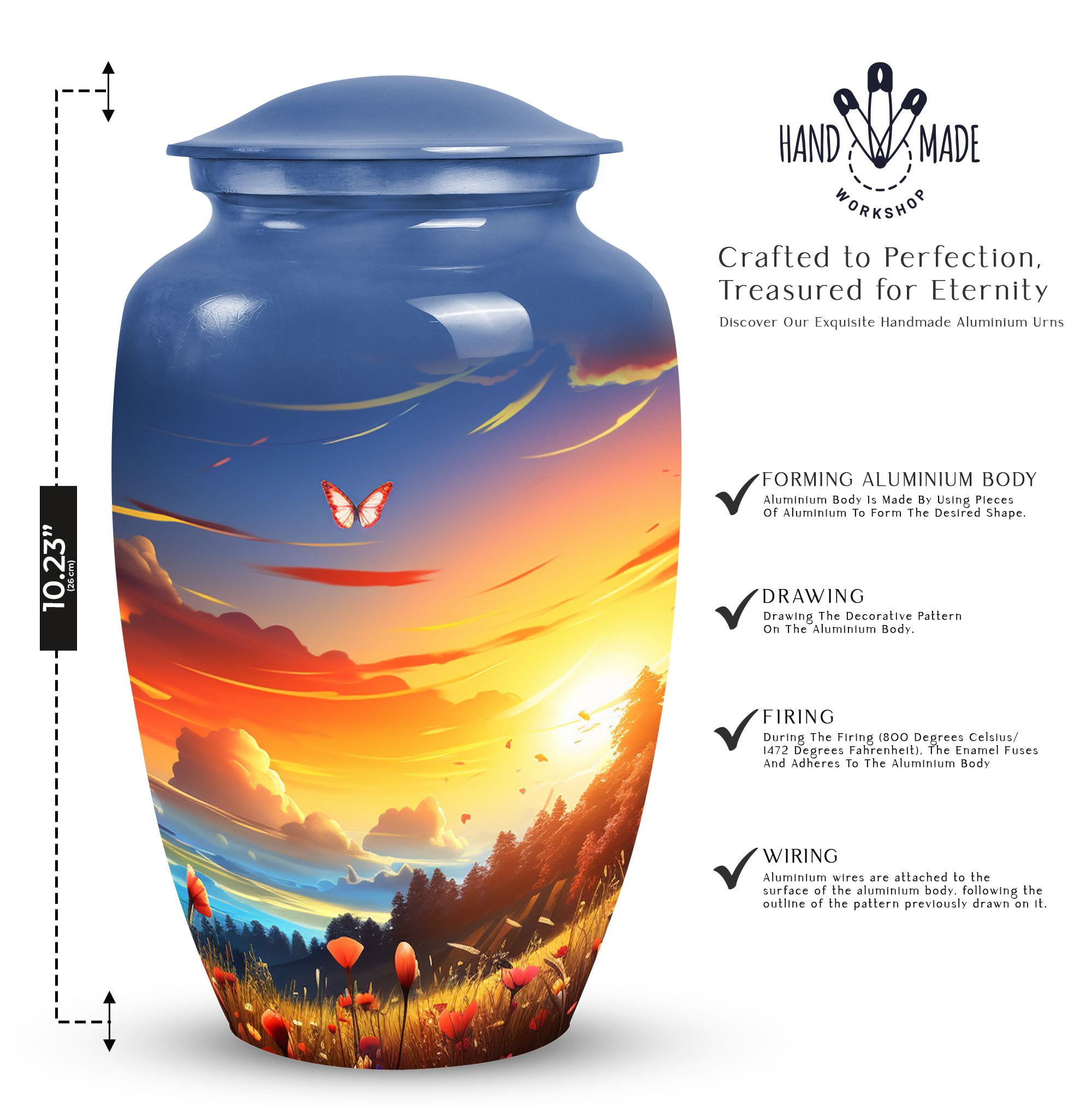 Beautiful Sunset In Meadow With Butterfly - Funeral Cremation Urns For ...