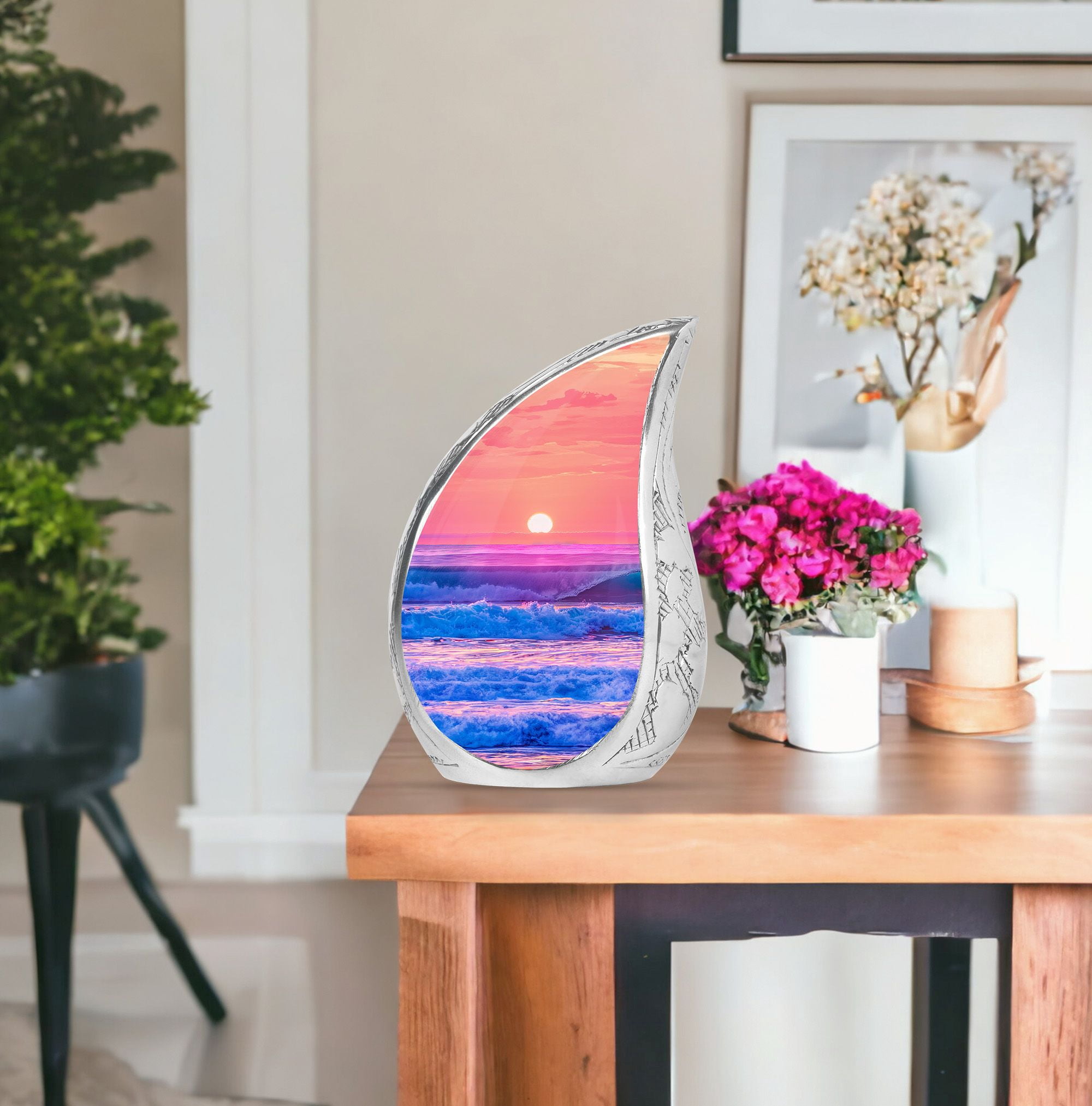 Beautiful Sunset Ocean Waves Large Memorial Decorative Urn For Ashes ...