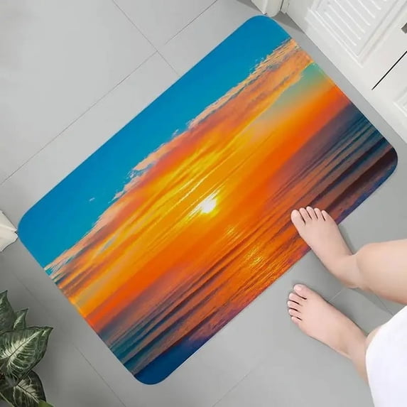 Beautiful Sunset Printed Flannel Floor Mat Bathroom Decor Carpet Non ...