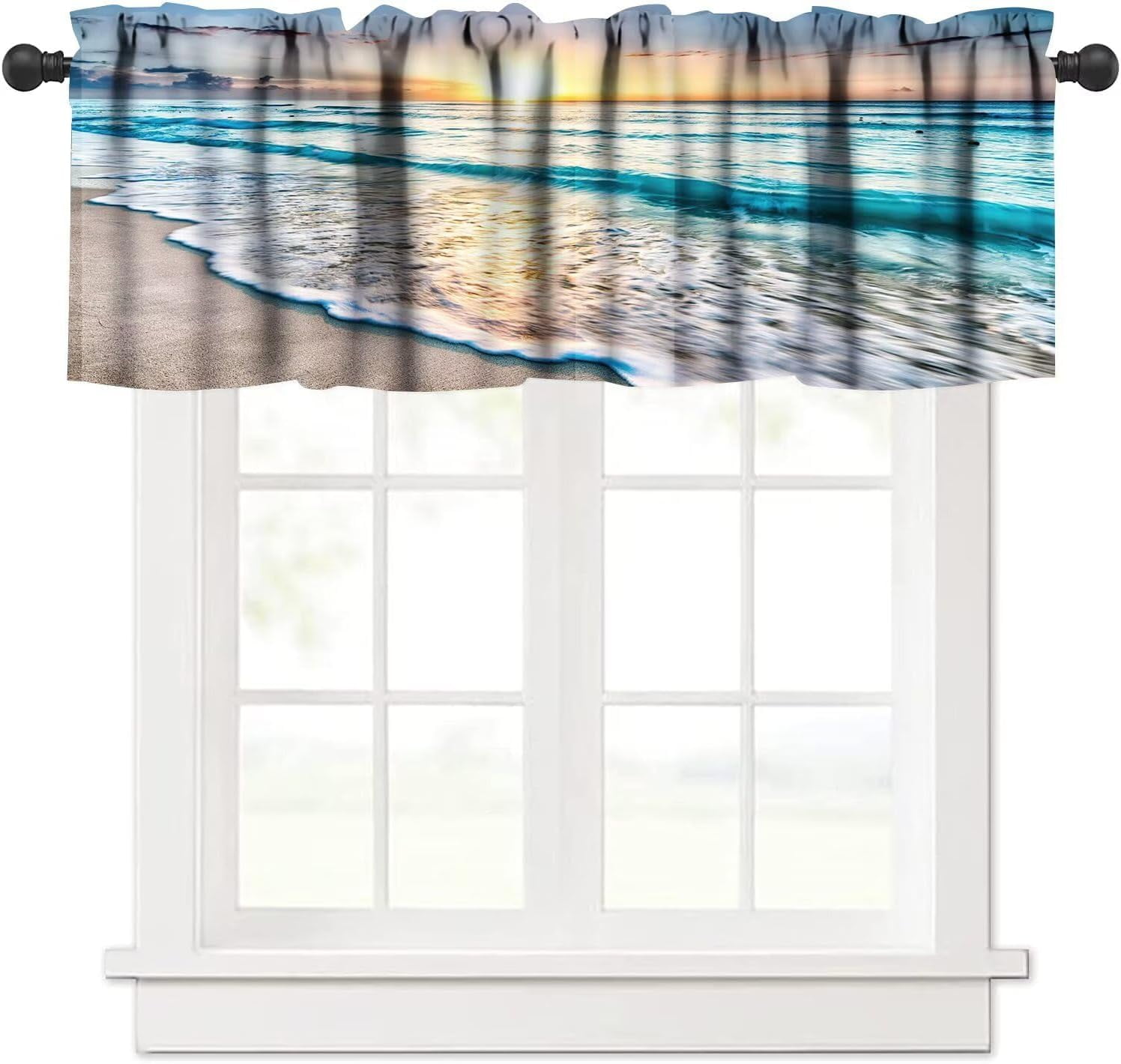 Beautiful Sunset Seascape Waves Beach Valance Curtain Rod Pocket ...