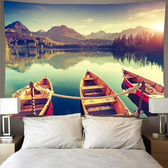 Beautiful Sunset Tapestry The Great Wave Beach Blue Sea Wall Hanging ...